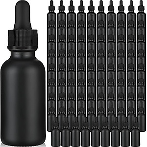 Epakh 100 Pieces Black Dropper Bottles 1oz Glass Bottles Bulk Round Bottles with Droppers and Hats 30ml Glass Dropper Bottles for Essential Oils Lab Tinctures Medicine Perfumes