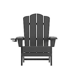 Flash Furniture Newport Adirondack Chair with Cup Holder, Weather Resistant Poly Resin Adirondack Chair, Gray