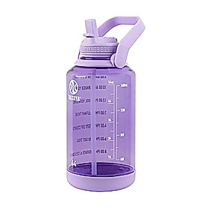 Takeya Premium Quality Motivational Water Bottle with Straw Lid with Times to Drink, BPA Free Tritan Plastic, 64 oz, Vivacity Purple
