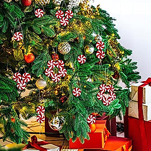 Christmas Candy Cane Ornaments Peppermint Candy Decorations Plastic Candy Canes for Crafts Mini Candy Cane Christmas Hanging Ornaments for Christmas Tree Home Decor (Round Candy Style,100 Pcs)