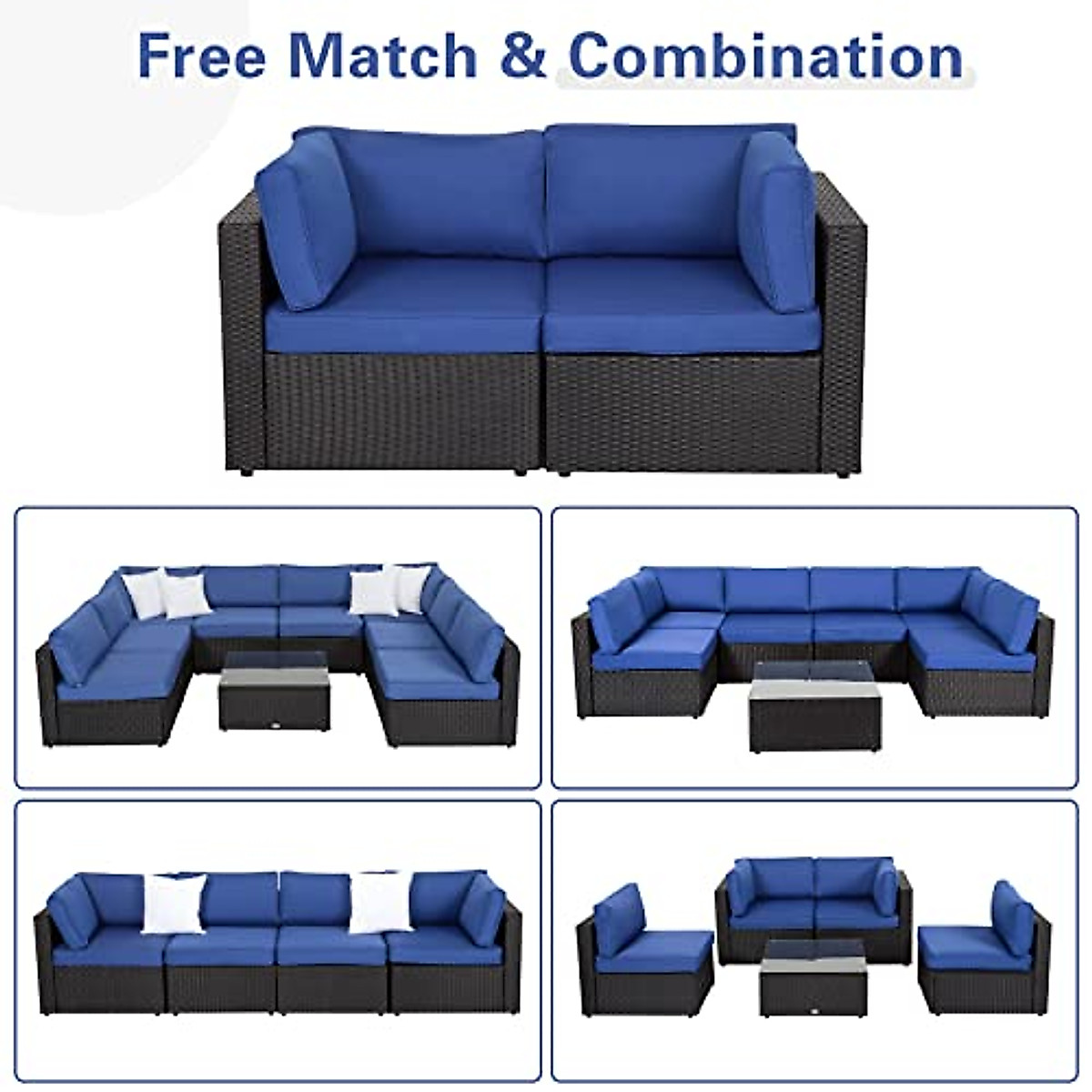 Kinsunny Wicker Loveseats Patio Sectional Corner Sofa Rattan Outdoor Thick Sofa Set