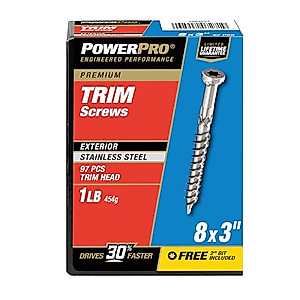 Power Pro Premium 305 Stainless Steel Trim Screws (#8 x 3") - 1lb Box