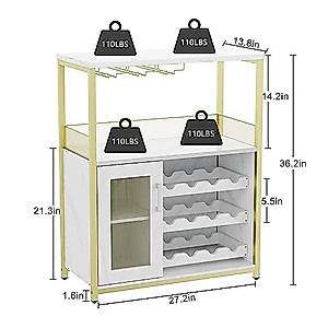 GAOMON Wine Bar Cabinet with Removable Wine Racks and 1 Drawer,Bar Cabinet with Glass Holder and Mesh Door for Liquor and Glasses(Gold)