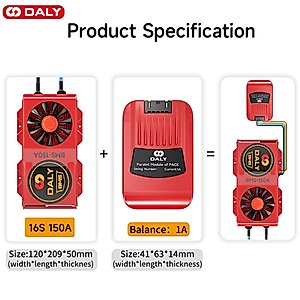 DALY BMS Parallel Connector 1A+ LiFePo4 16S BMS 48V 150A with Cooling Fan UART RS485 CAN Bluetooth BMS Parameter Programmable for Rated 3.2V Lithium Power Bank Storage Off Grid Solar System