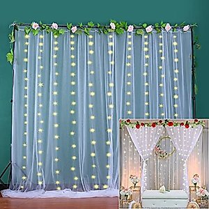 White Backdrop Curtains with Lights String for Wedding Parties 10×10ft Sheer Tulle Backdrop Curtain for Bridal Shower Baby Shower Birthday Party Photo Shoot Background Decorations(2 Panels 10ft×10ft)