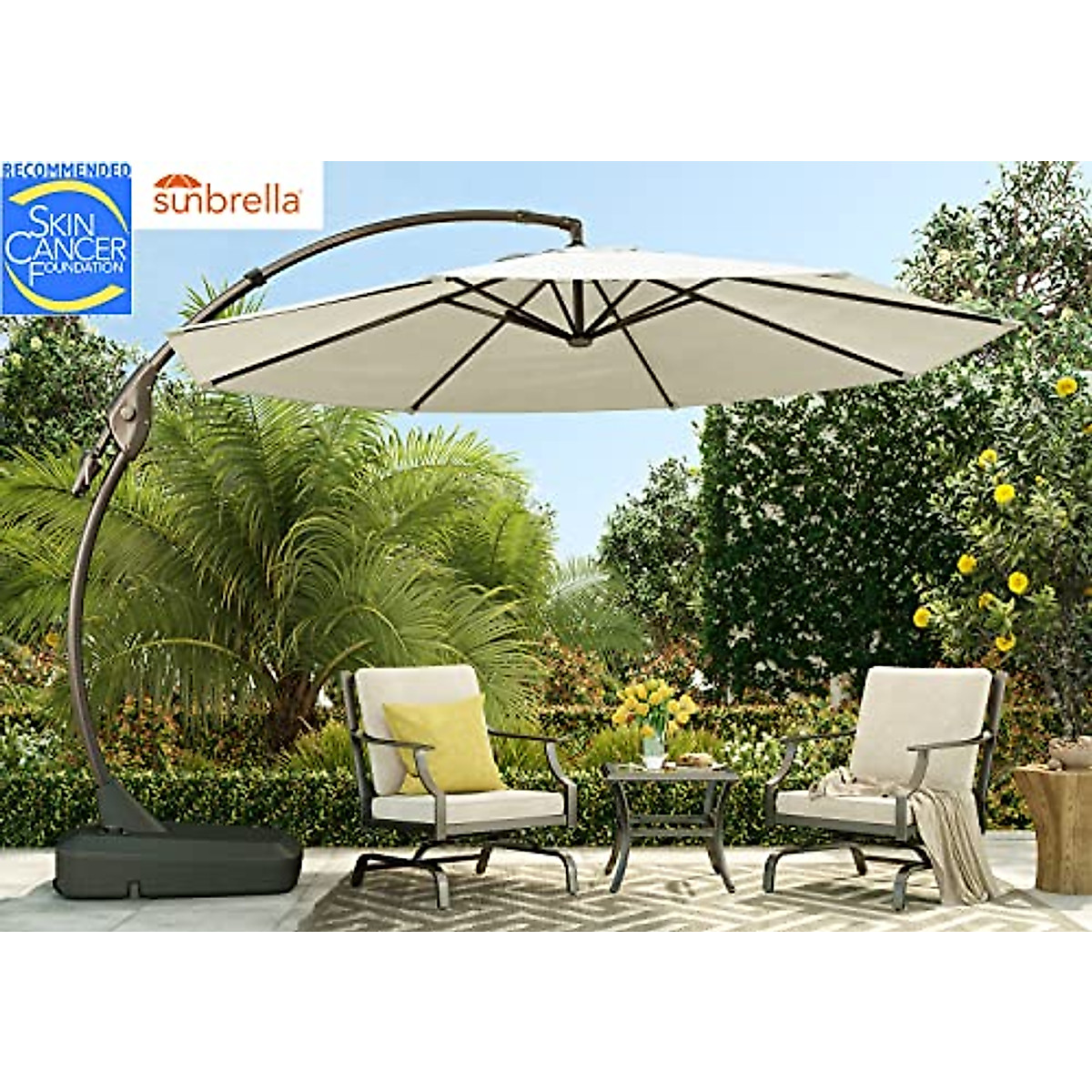 Grand patio Deluxe NAPOLI 12FT Patio Umbrella, Curvy Aluminum Cantilever Umbrella with Base, Round Large Offset Umbrellas for Garden Deck Pool (Champagne, 12 FT)