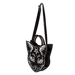 Lost Queen Women's Gothic Nemesis Handbag Black Cat Pentagram Ladies Purse Crossbody Bag