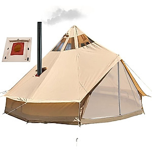 UNISTRENGH 5M Star Gazer Bell Tent 4 Season Waterproof Cotton Canvas Glamping Yurt Tent with Stove Jack Hole and Roof Windows for 6-8 Persons Camping Hunting