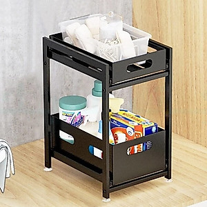 Ganggend 2 Tier Under Sink Organizer, 9.25" L x 11.81" W x 16.53" H Bathroom Organizer Cabinet Storage with Pull Out Drawers, Under The Sink Organizer For Bathroom, Living Room, Kitchen Black