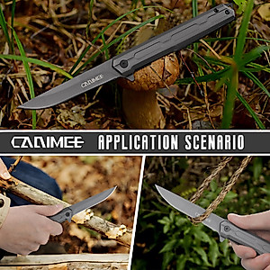 Carimee Pocket Folding Knife, Slim EDC Gentlemen Knife for men with 7Cr17Mov Steel Blade, Stainless Steel Handle, Pocket Clip, Glass Breaker, For Outdoor Acitivity, 2023 Gifts for Men Women, Grey