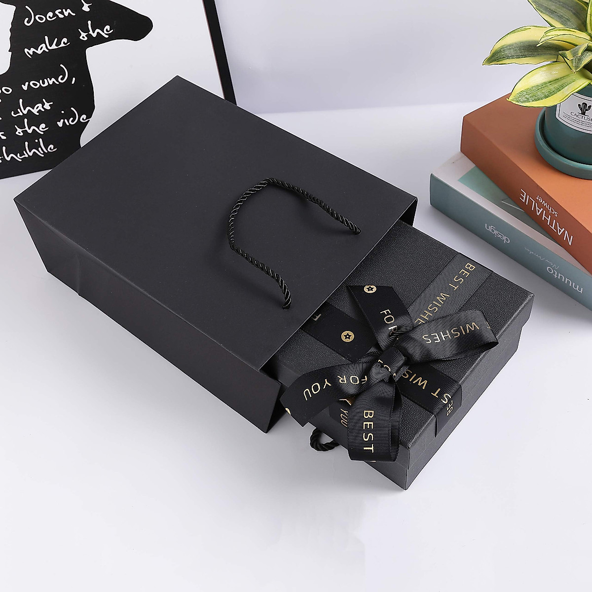 SHIPKEY 10 Pcs Luxury Black Bags with Tissue Paper, Gift Bags for Men, Groomsmen Proposal Bags 8x4x11 Kraft Paper Bags with Handles Bulk| Black Paper Bags, Black Gift Bags