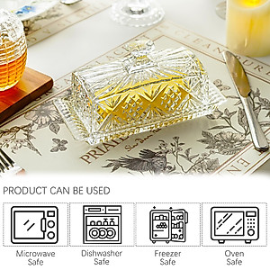 Crystal Covered Butter Dish,8inch Classic Glass 2-Piece Design Butter Keeper with Lid | Butter Holder | Dishwasher Safe