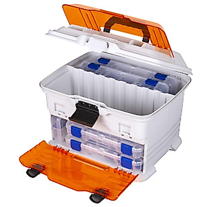 Flambeau Outdoors T4P Pro Multiloader Tackle Box - Portable Fishing Lure Organizer Station With Zerust Anti-RustTechnology, Includes 5 Removable Tuff Tainer Tackle Boxes, White/Orange