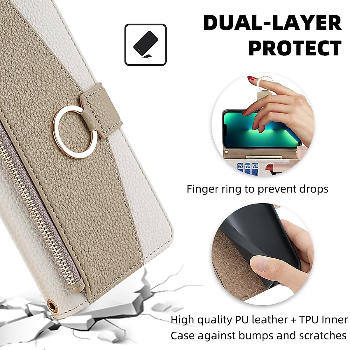 Arseaiy Wallet Case for Samsung Galaxy S9 Plus Flip Phone Case Cover with Crossbody Strap Magnetic Zipper Pocket Makeup Mirror PU Leather Shockproof with Kickstand Shell White