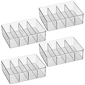 mDesign Plastic Stackable Tea Bag Storage Organizer Bin with 4 Divided Compartments - Holder for Kitchen Cabinet, Pantry, Countertop - Holds Sugar Packets, Coffee Pods, Ligne Collection, 4 Pack, Clear