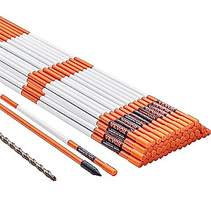 VEVOR Driveway Markers, 50 PCS 48 inch, 0.31 inch Diameter, Orange Fiberglass Poles Snow Stakes with Reflective Tape, 12" Steel Drill Bit & Protection Gloves for Parking Lots, Walkways Easy Visibility