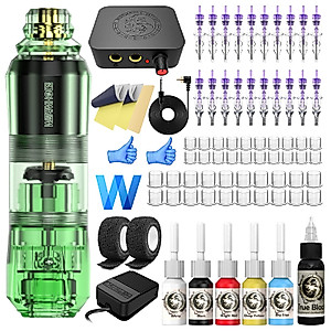 Tattoo Kit Wormhole Tattoo Rotary Tattoo Machine Kit Complete Tattoo Pen Kit 20PCS Tattoo Cartridge Needles 6PCS Tattoo Ink for Beginners and Tattoo Artists WTK159