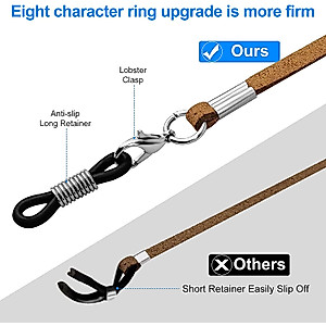 HMLFTIE 5pcs Eyeglass Strap Women Men Adjustable Anti Slip Leather Eyewear Retainers Sunglasses and Reading Eyeglass Lanyard (Black Red Brown Grey Blue)