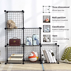 BRIAN & DANY Metal Wire Storage Cubes, DIY 9-Cube Closet Cabinet and Modular Shelving Grids, Wire Mesh Shelves and Rack, Black