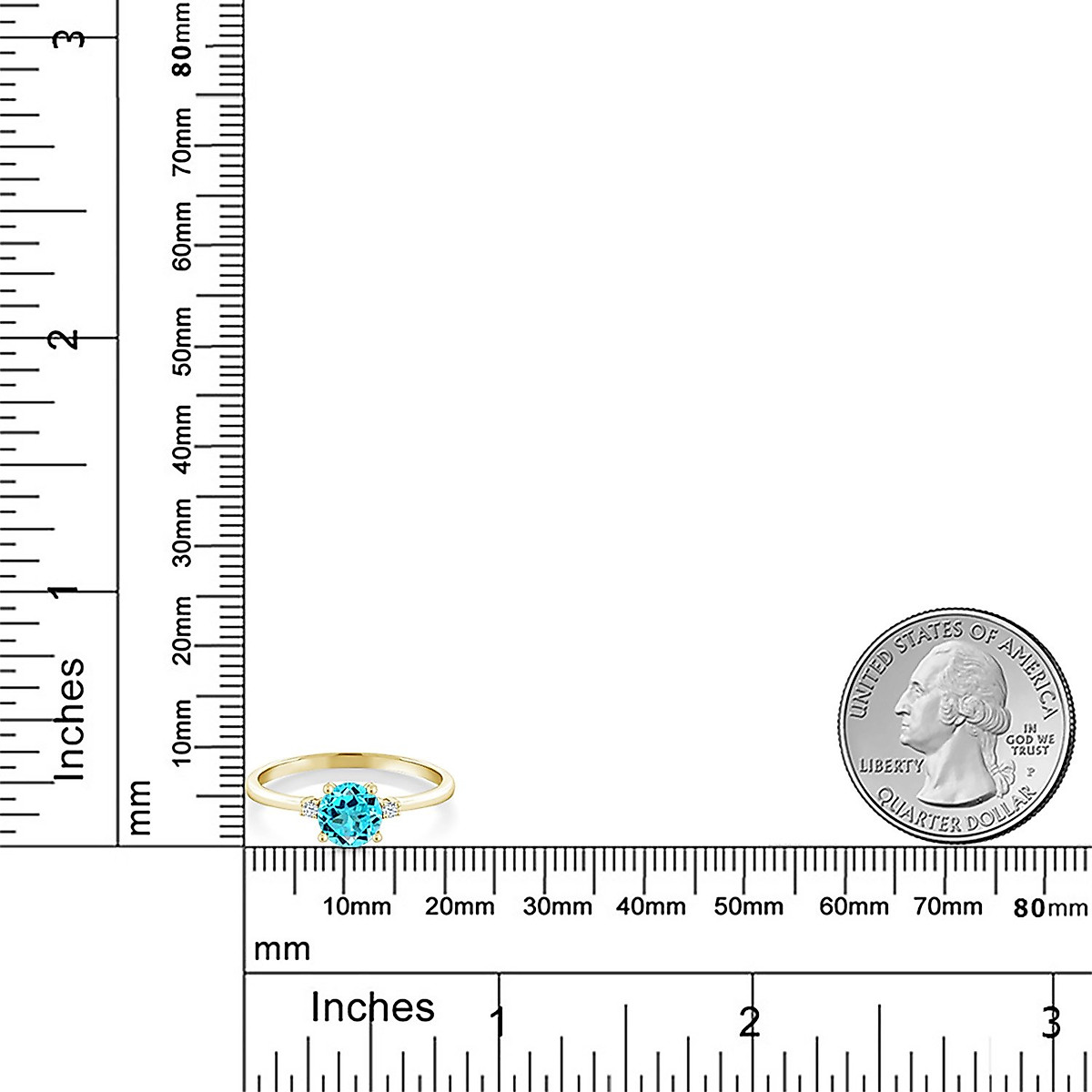 Gem Stone King 10K Yellow Gold Swiss Blue Topaz and White Created Sapphire Solitaire Engagement Ring For Women (0.93 Cttw, Round 6MM, Gemstone November Birthstone, Size 8)