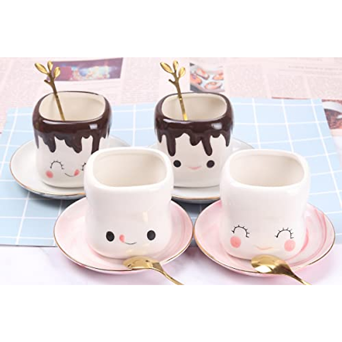 Marshmallow Mugs Set of 4 Cute Marshmallow Cups Cute Mugs for Kids Hot Chocolate Cocoa Mugs Gifts for Kids Women Christmas Mugs Mother's Day Cute Mug 6OZ