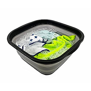 SAMMART 5.5L (1.4 Gallons) Collapsible Tub - Foldable Dish Tub - Portable Washing Basin - Space Saving Plastic Washtub (Black/Alloy Grey)