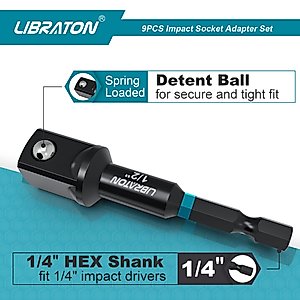 Libraton Impact Grade Socket Adapter Set, 3" 6" 12", Drill Socket Adapter, Impact Socket Adapter, Socket Driver Adapter, Drill Socket Adapter Extension, Adapter Power Drill to Torque Impact Wrench