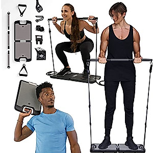 EVO Gym - Portable Home Gym Strength Training Equipment, At Home Gym | All in One Gym - 6 Resistance Bands, Base Holds Gym Bar & Handles for Travel | Portable Gym & Home Exercise Equipment | 120LBS