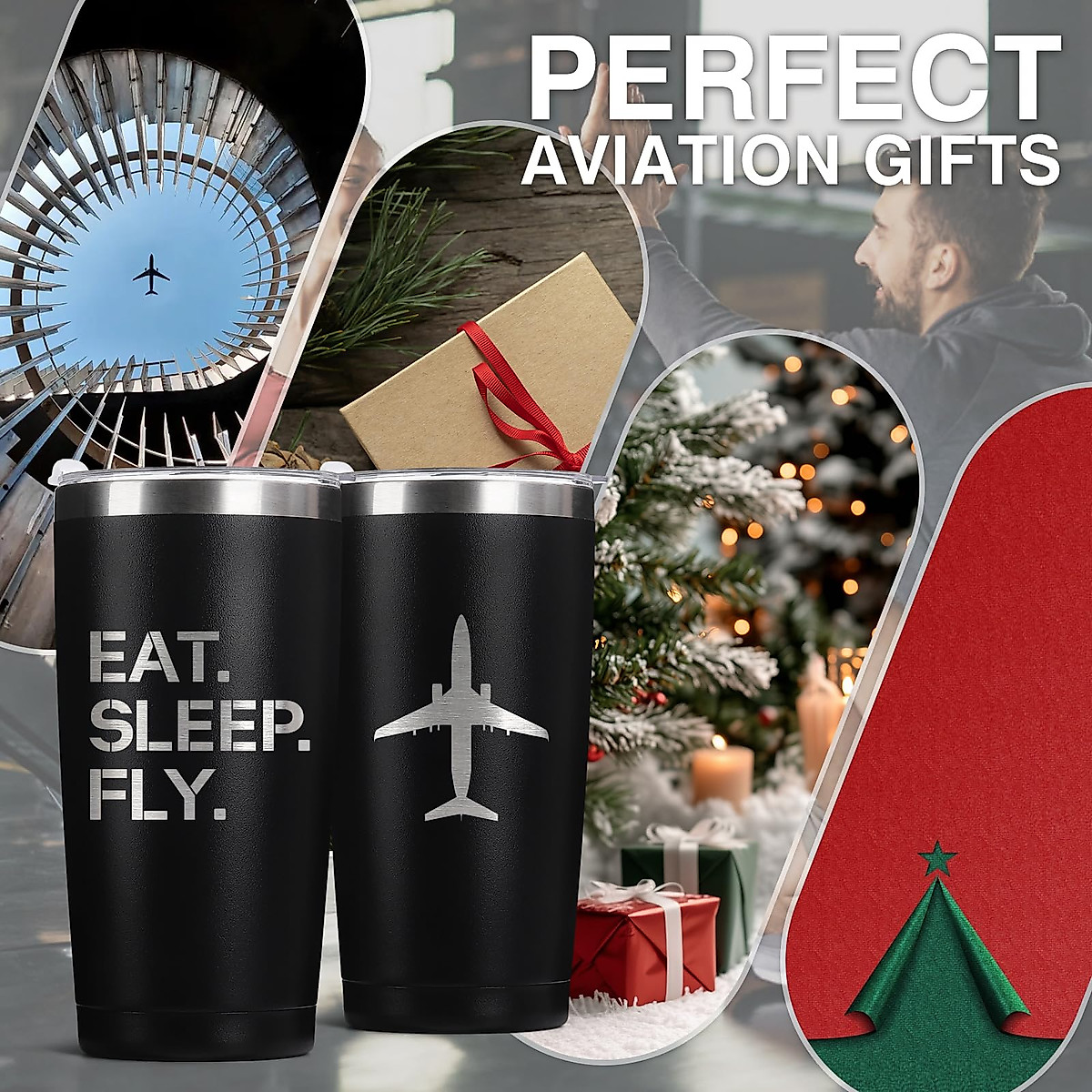 KIKERRO Pilot Gifts – 20oz Stainless Steel Travel Tumbler with Lid & Straw | Laser Engraved Aviation Mug for Pilots & Flight Attendants | Airplane-Themed Gift for Men, Christmas & Birthday