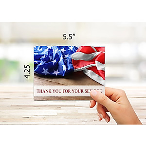Small World Greetings American Flag Thank You For Your Service Cards 24 Count - Blank Inside with White Envelopes - Patriotic - Veteran's Day - Military - A2 Size (5.5" x 4.25")