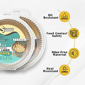 SULLINS 50 Pcs Air Fryer Liners, Disposable Paper Liner for 2.7 to 4.5 Qt Basket, 6.3-inches Air Fryer Parchment Paper for Air Fryer Basket, Unbleached, Non-stick, Oil-proof Round Air Fryer Liners