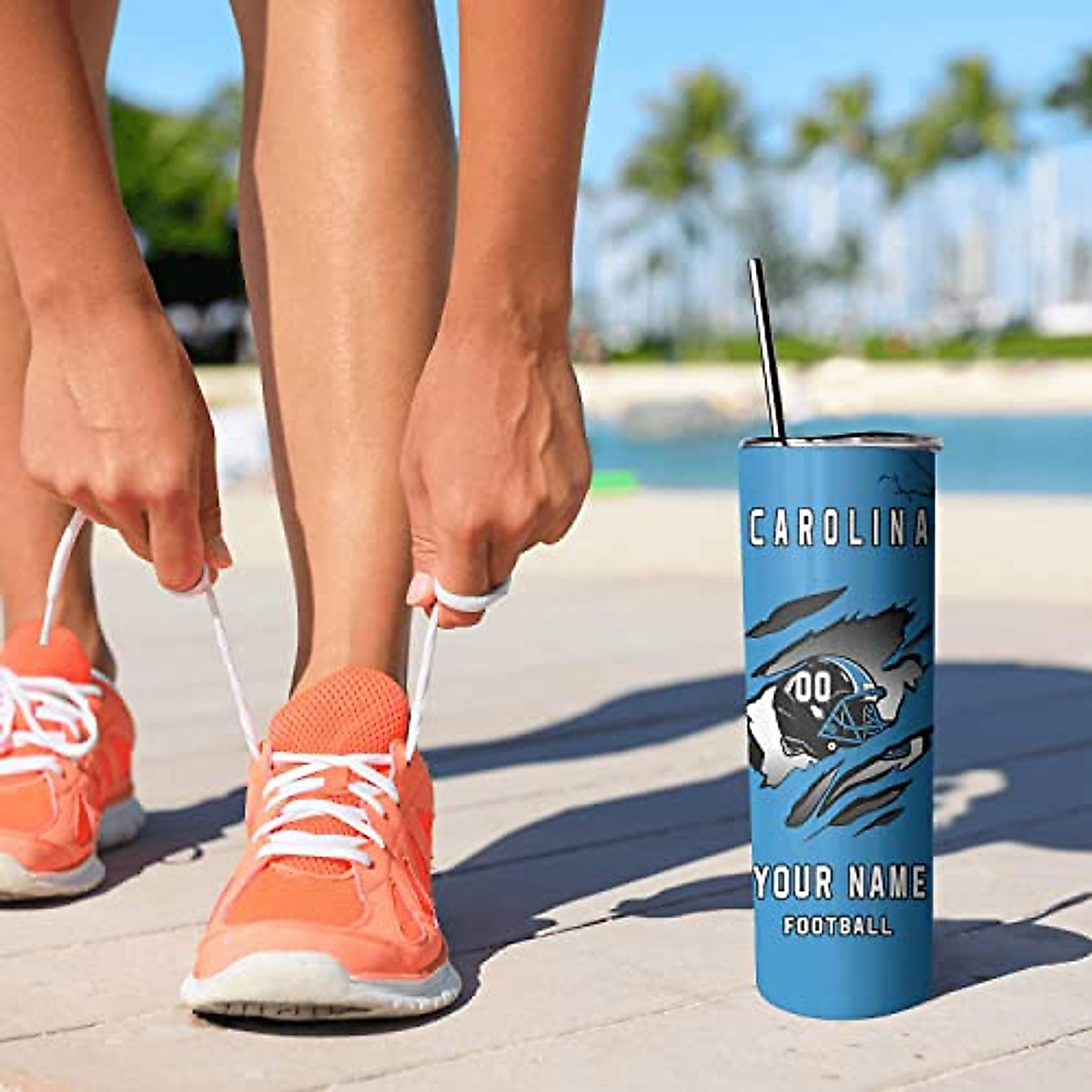 20oz Customs Football City Tumbler with Lid and Straws, Personalized Football GIfts for Fans, Travel Cup Adds Your Name and Number