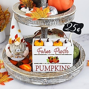 Fall Decorations for Home Indoor, Fall Thanksgiving Table Decor - Wooden Crate with 1 Fall Gnome Plush, 4 Mini Foam Pumpkins & 6 Fall Leaves, Farmhouse Fall Kitchen Tiered Tray Decor Mantle Shelf Desk