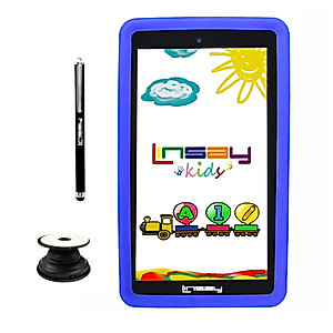 LINSAY 7" 2GB RAM 32GB Storage Android 12 Tablet with Blue Kids Defender Case, LED Backpack, Pop Holder and Pen Stylus