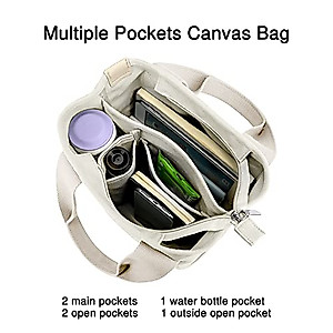 Canvas Tote Bag for Women Stylish Crossboy Handbag Casual Hobo Bag Top Handle Satchel with Multiple Pockets (A-Beige)