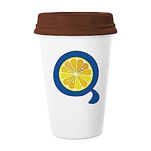 Q Alphabet Orange Fruit Cute Pattern Mug Coffee Drinking Glass Pottery Ceramic Cup Lid