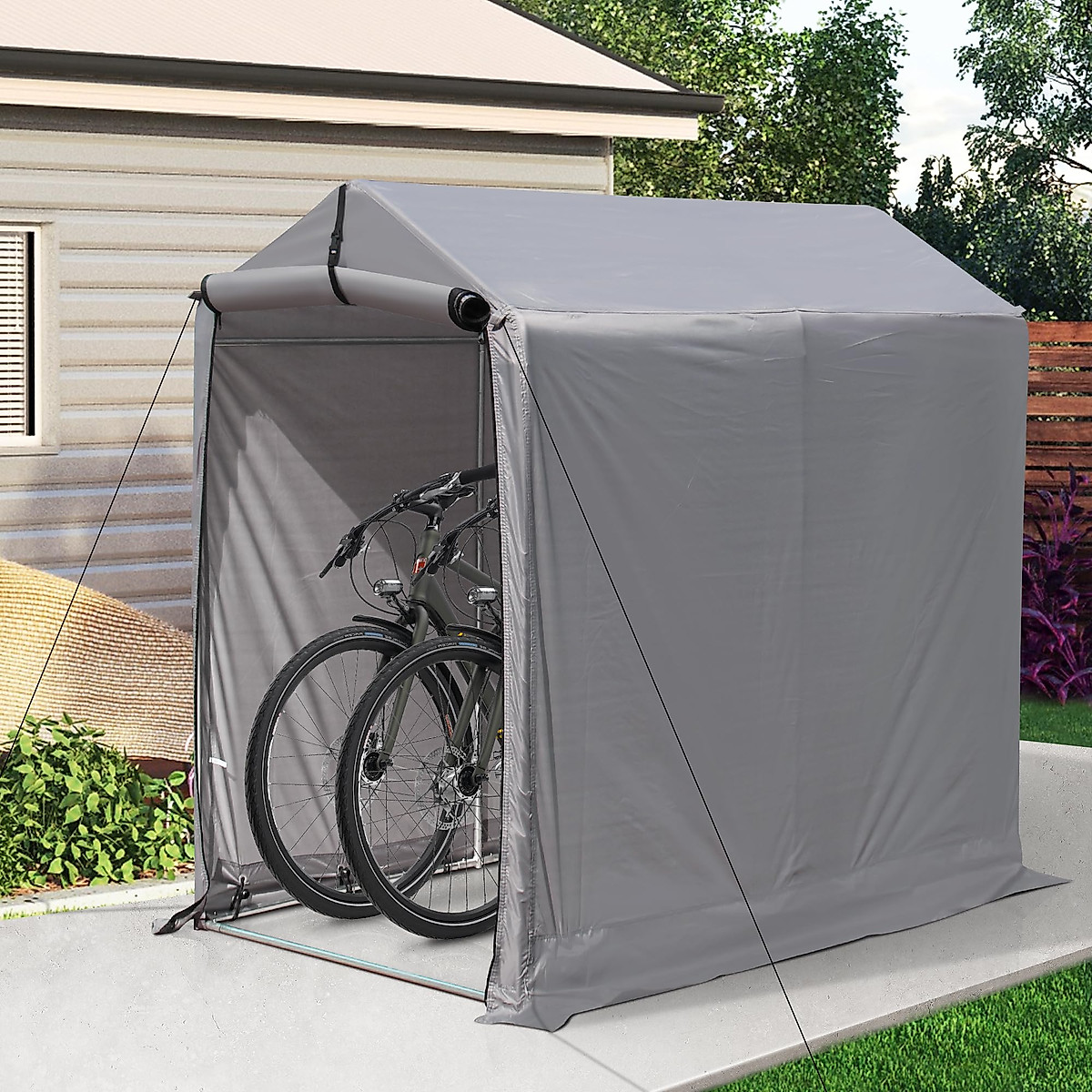 Raysfung Outdoor Storage Shed 6 x 3Ft Heavy Duty Portable Storage Shelter with Roll-up Zipper Door for Bike, Mower, Garden Storage