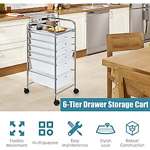 FUTADA 6 Drawers Rolling Storage Cart, Mobile Utility Cart , Sundries Storage Cart w/ Lockable Casters for School, Office, Home, Barber Shop, Beauty Salon, Multipurpose Storage Organizer Cart (Clear)