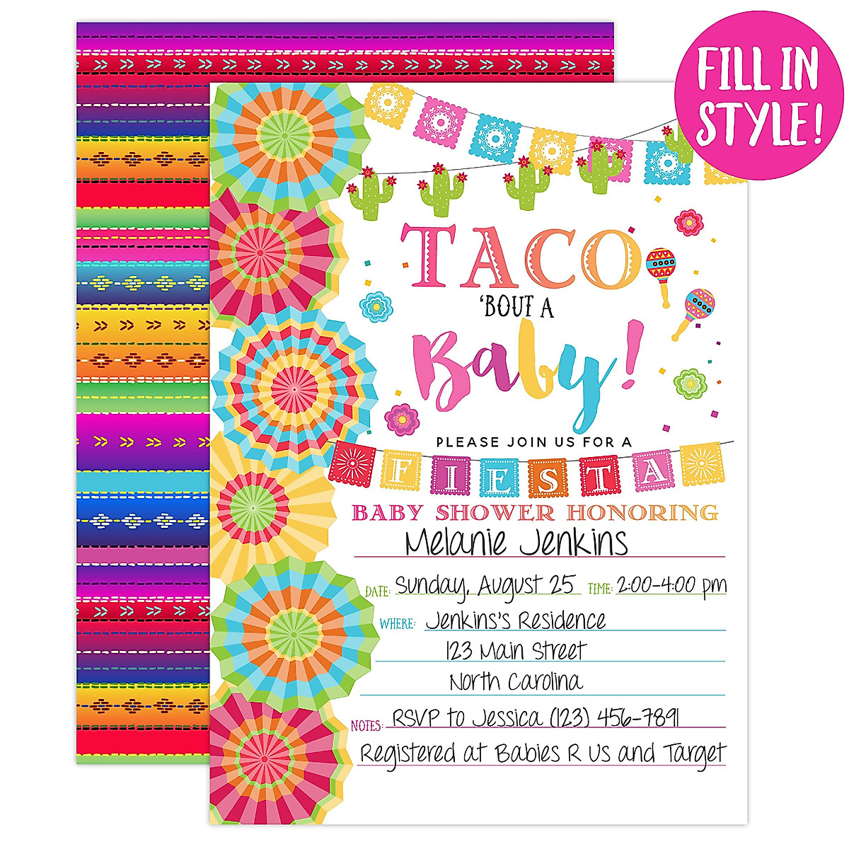 Your Main Event Prints Fiesta Baby Shower Invitation - Taco Baby Shower - Taco Bout A Baby Shower Invite - Fiesta Invitation - 20 Fill-in Invitations - Envelopes Not Included