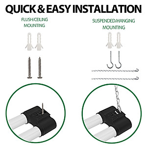 BBOUNDER 4 Pack Linkable LED Utility Shop Light, 4 FT, 4000 LM, 48 Inch Integrated Fixture for Garage, 40W Equivalent 250W, 5000K Daylight, Surface + Suspension Mount, Black