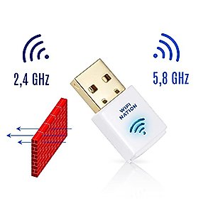 WiFi Nation® WiFi Dongle Mini 802.11ac AC600 USB WiFi Adapter, chipset: Realtek RTL8811AU, Dual Band 2.4GHz or 5GHz, Windows, MacOS, Linux Supported - White
