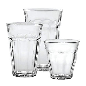 Duralex Picardie 18 Piece Clear Tempered Glass Drinkware and Tumbler Cup Set for Wine, Tea, Water, and Cocktails