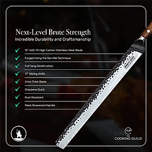 The Cooking Guild Dynasty Series Professional Slicer - 12" Slicing Knife - San Mai Steel Japanese Knife with Hammered Finish-Rust-Resistant, Full Tang Sharp-Durable