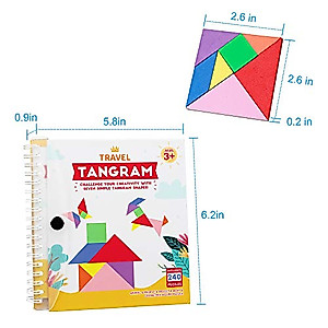Vanmor Travel Tangram Puzzle - 3 Sets of Magnetic Tangram with 240 Solution - Montessori Shape Pattern Blocks Jigsaw Road Trip Games IQ Book Educational Toy Brain Teaser Gift for Kids Adults Challenge