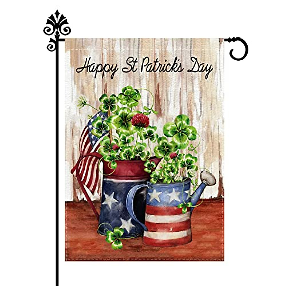 St Patricks Day Garden Flag Luck Shamrock US Flag Bottle 12.5 x 18 Inch Vertical Double Sided Burlap Happy Patricks Day Home Yard Decorations
