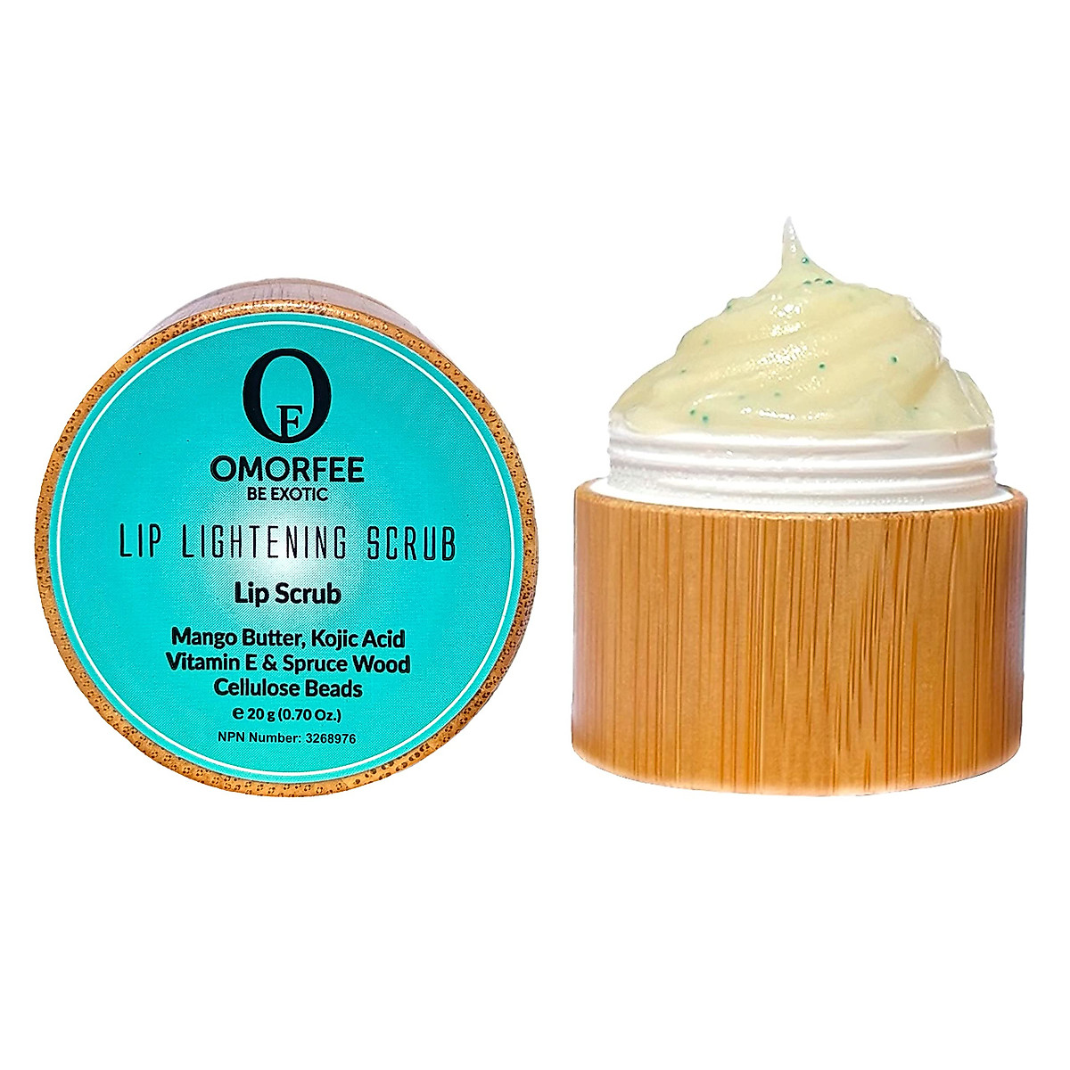 Omorfee 100% Organic Lip Lightening Scrub, Vegan Lip Exfoliator & Moisturizer, Gentle Overnight Lip Mask Treatment, With Kojic Acid, Vitamin E & Natural Beads for Dull, Dry & Dark Lips- 20g/0.70Oz