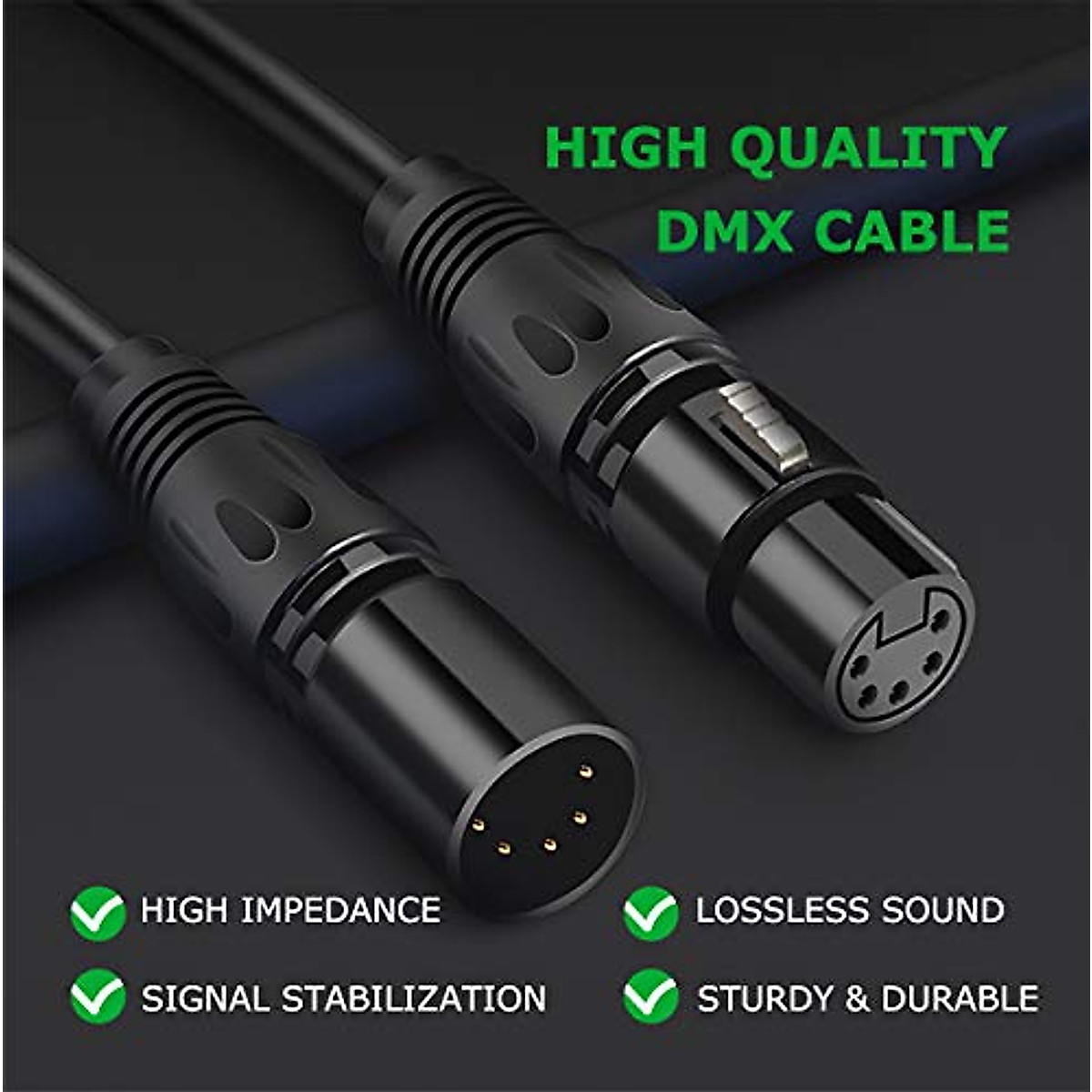 HOSONGIN 5 PIN XLR DMX Cable Adapter 5 Feet, DMX512 5PIN DMX Female to Male 5-PIN DMX Cable