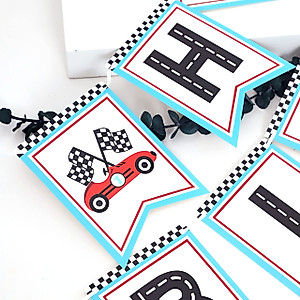 Retro Racing Happy Birthday Banner - Happy Birthday Banner, Racing Themed Party, Racing Party Decoration. Boys racing themed birthday decorations. Wall banner for racing fans.