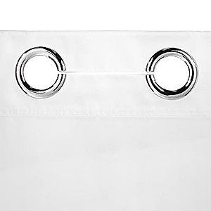 River Dream Sheer Fabric Shower Curtain with Snap-in Liner, Black Satin Stripe Accent, No Hooks Needed, Includes Magnetic Weights and Chrome Split Rings, 71" W x 74" H, White.