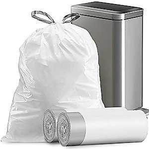 8 Gallon Trash Bags Drawstring, Strong Medium Kitchen Garbage Bag White Trash Can Liners, 22" x 23", (34 Count)